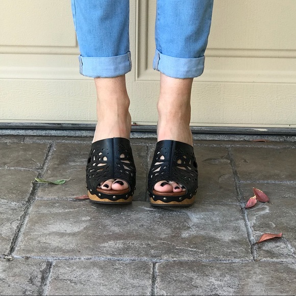 Urban Outfitters | Shoes | Black Laser Cut Open Toe Platform Mule Clog ...